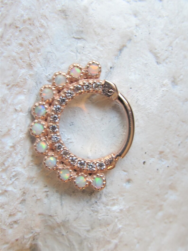 14k Solid Rose Gold Daith Opal Cz's Clicker Ring..16g..8mm - Etsy
