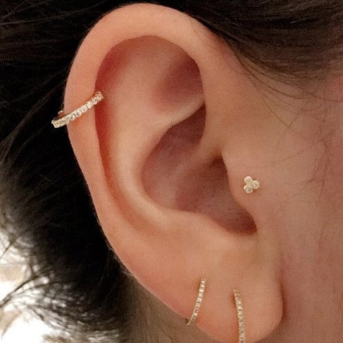 14kt Solid Gold Helix Cartilage Piercing Clicker Ring With - Etsy