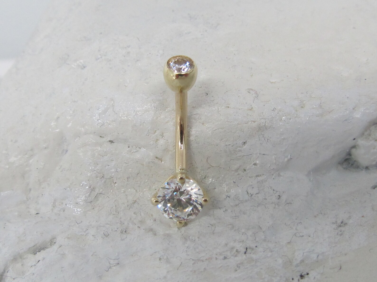 14K Solid Gold Belly Button Ring With White - Etsy
