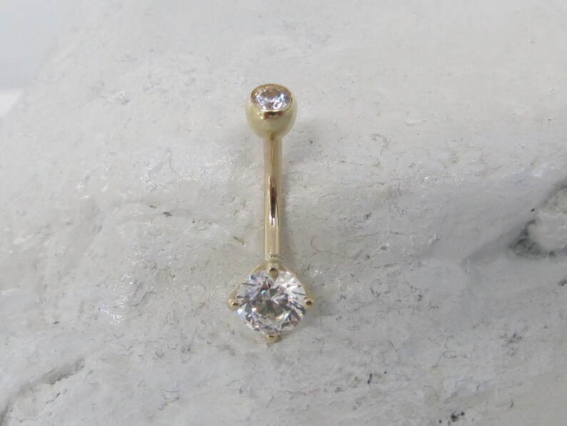 14K Solid Gold Belly Button Ring With White - Etsy
