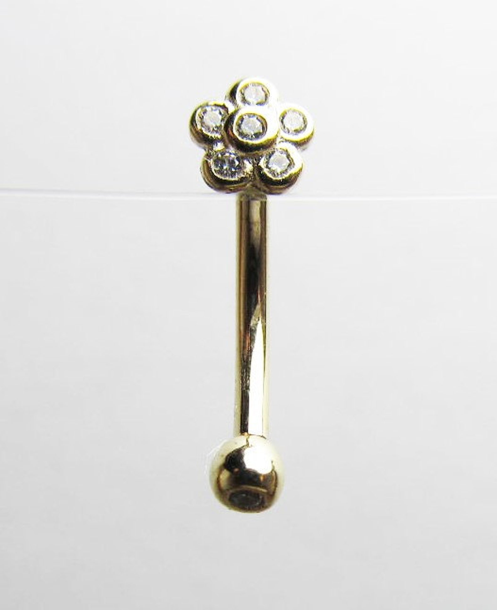 14k Solid Gold Eyebrow Ring 16g With Flower Cz's 16g - Etsy