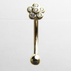 14k Solid Gold Eyebrow Ring 16g With Flower Cz's 16g - Etsy