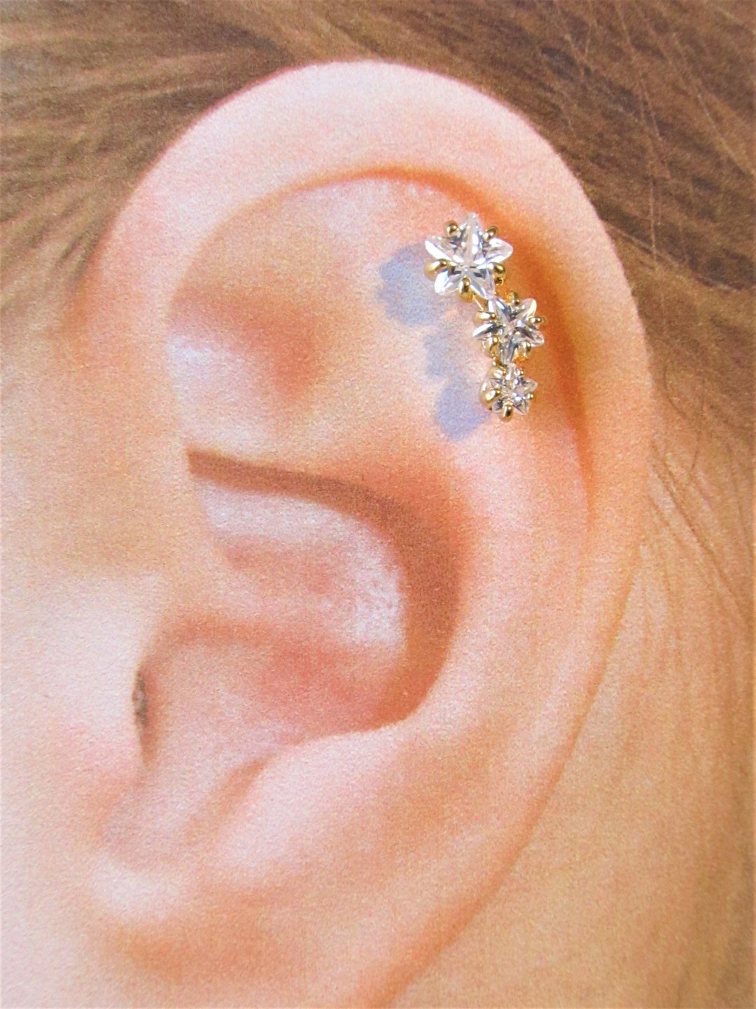 Gold Plated Triple Star Cartilage,helix Piercing Barbell..16g..8mm - Etsy