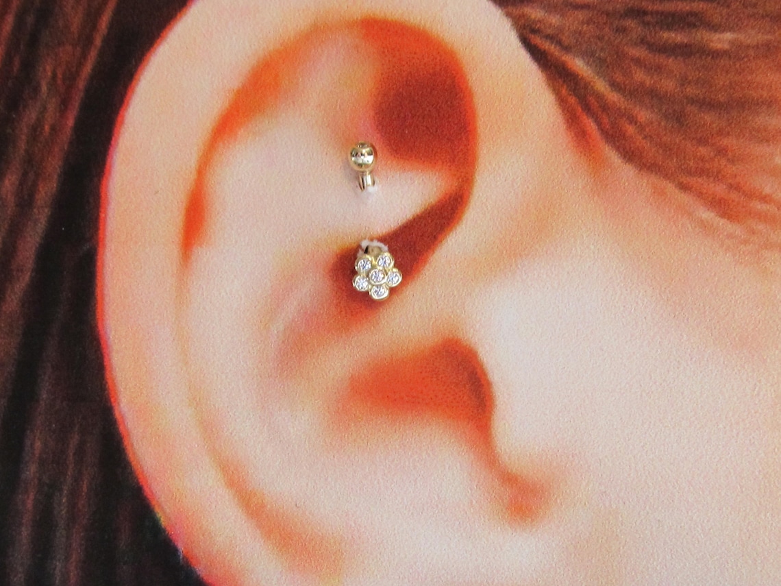 14k Solid Gold Flower16g Rook Piercingdaithcartilage - Etsy