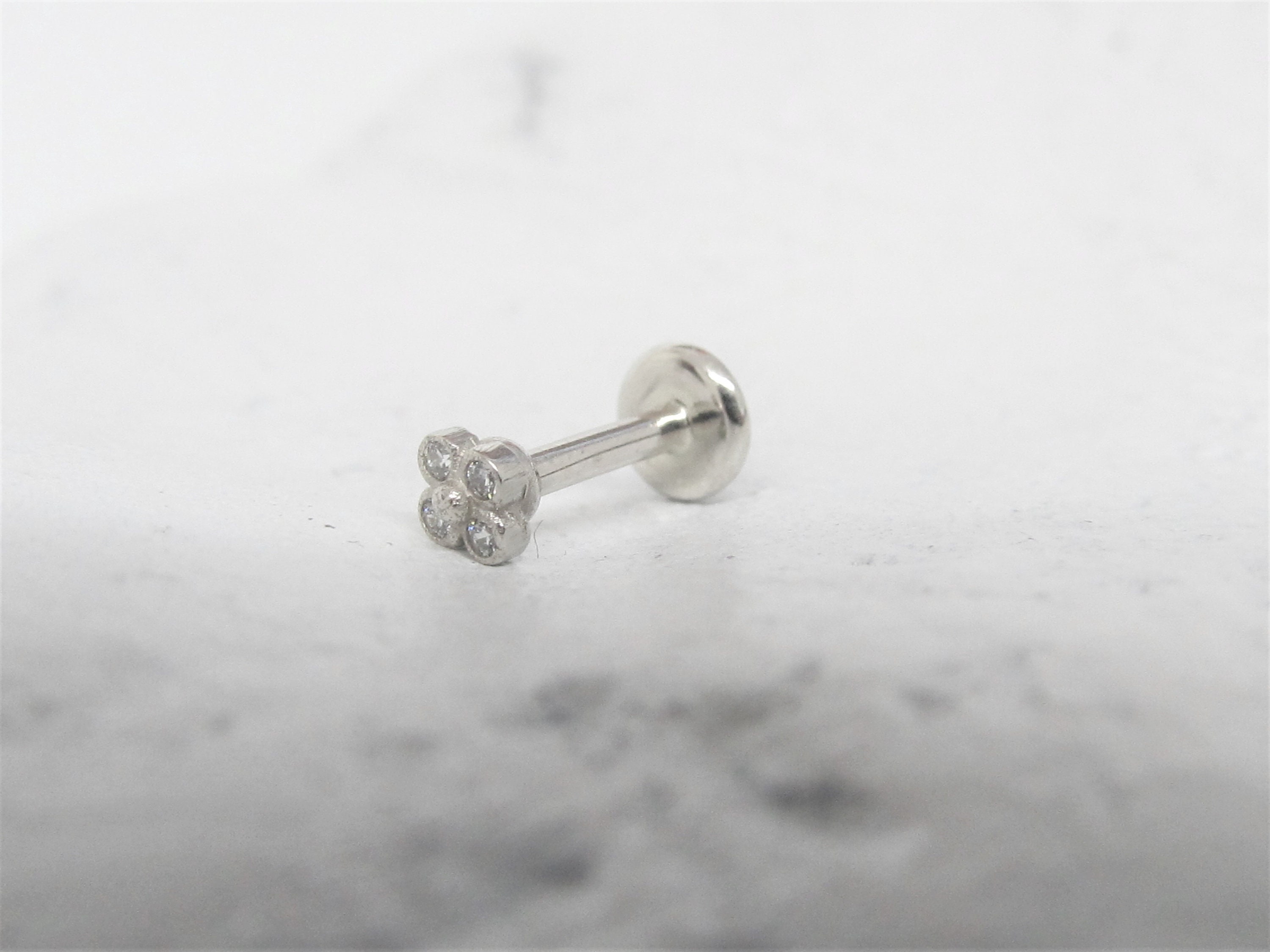 14k Solid White Gold Forward Helix Piercing 4 Bezel..labret..16g..6mm ...