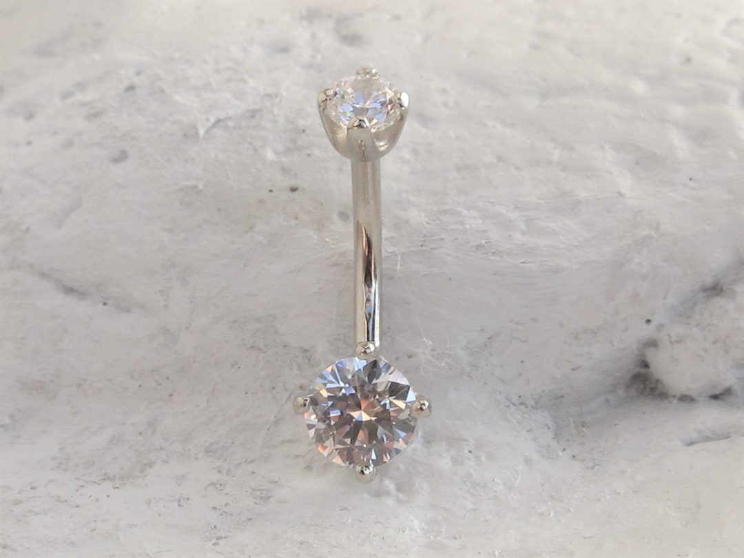 14k Solid White Gold Navel Belly Button Ring.internally Threaded..14g ...