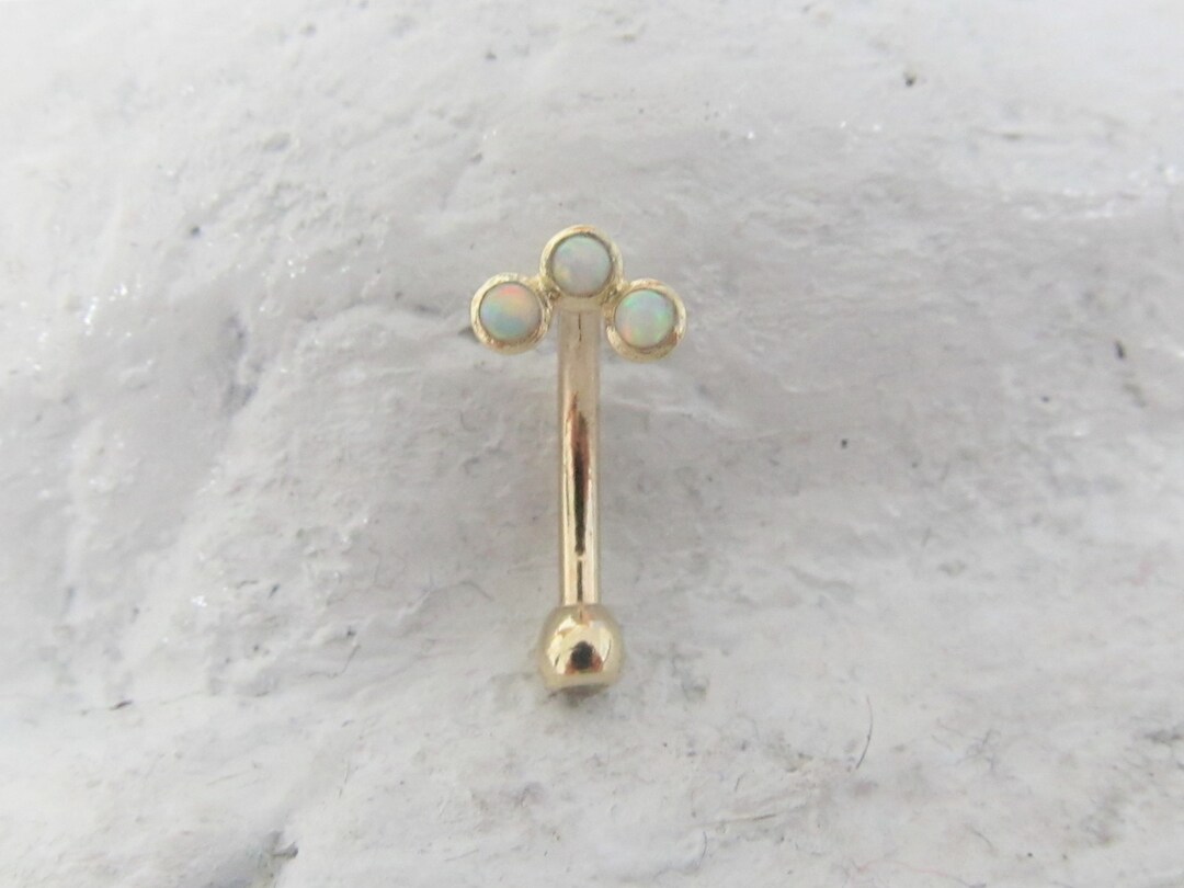 14kt Solid Gold Opal Rook Piercing,daith Piercing Curved Barbell..16g ...