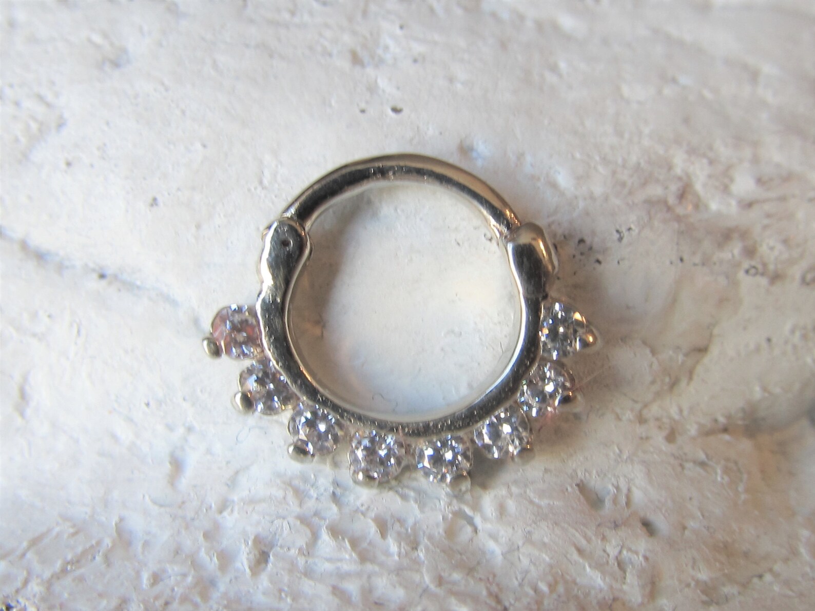 14k Solid White Gold Daith Piercing Clicker Ring With Clear Cz's..16g ...