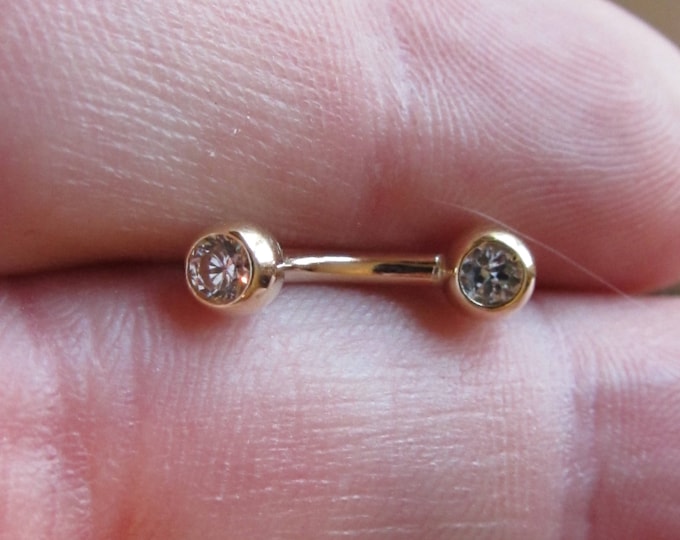14kt Gold Genital,clit,hood,christina Piercing Double Clear Cz's Curved ...