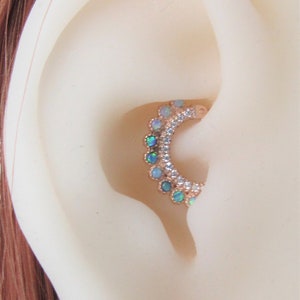 14k Rose Gold Daith Piercing Blue Opals,daith Piercing Clicker Ring ...
