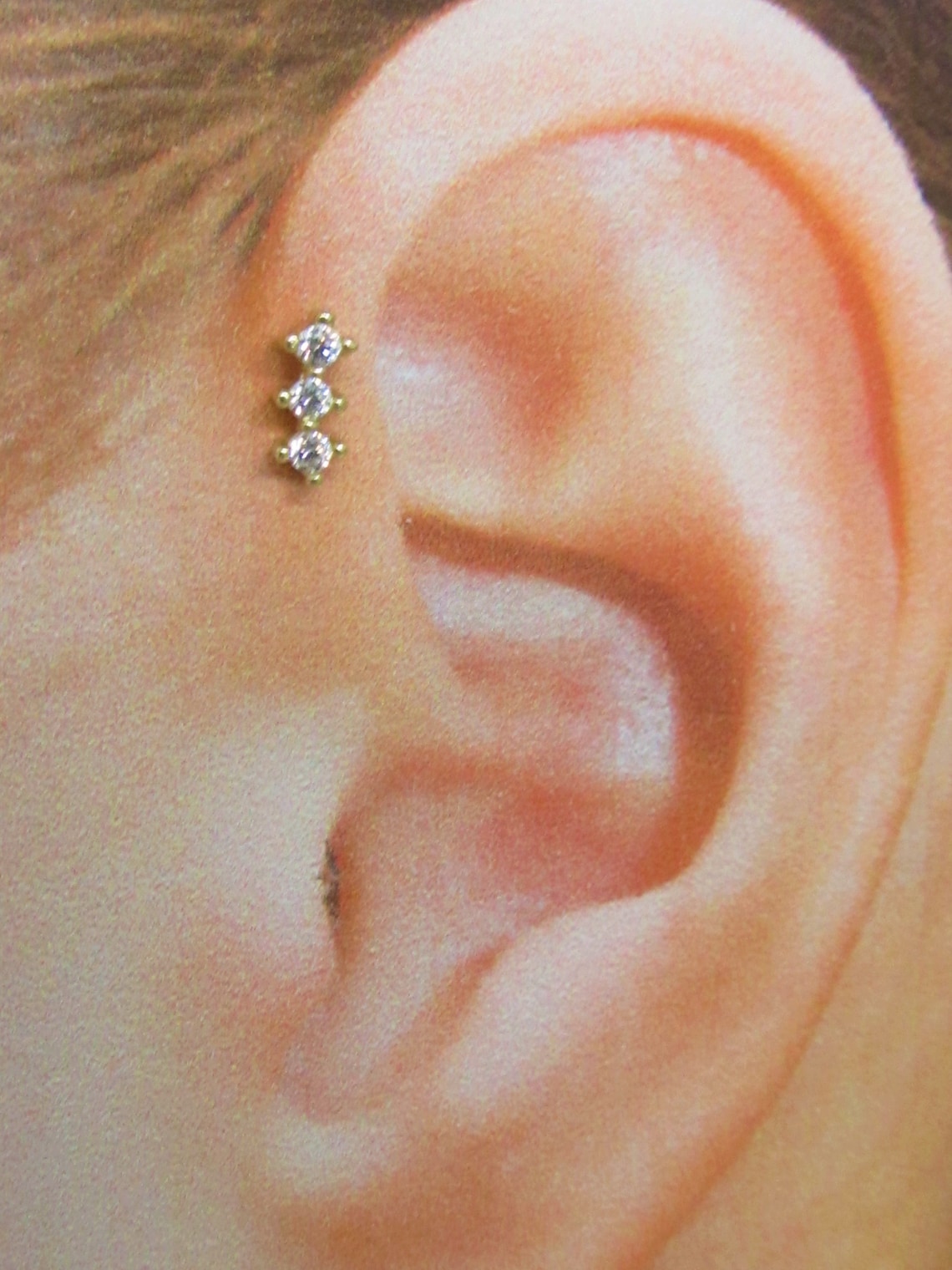 14k Solid Gold Forward Helix 3 Cz Prung Set Labret..16g..6mm - Etsy