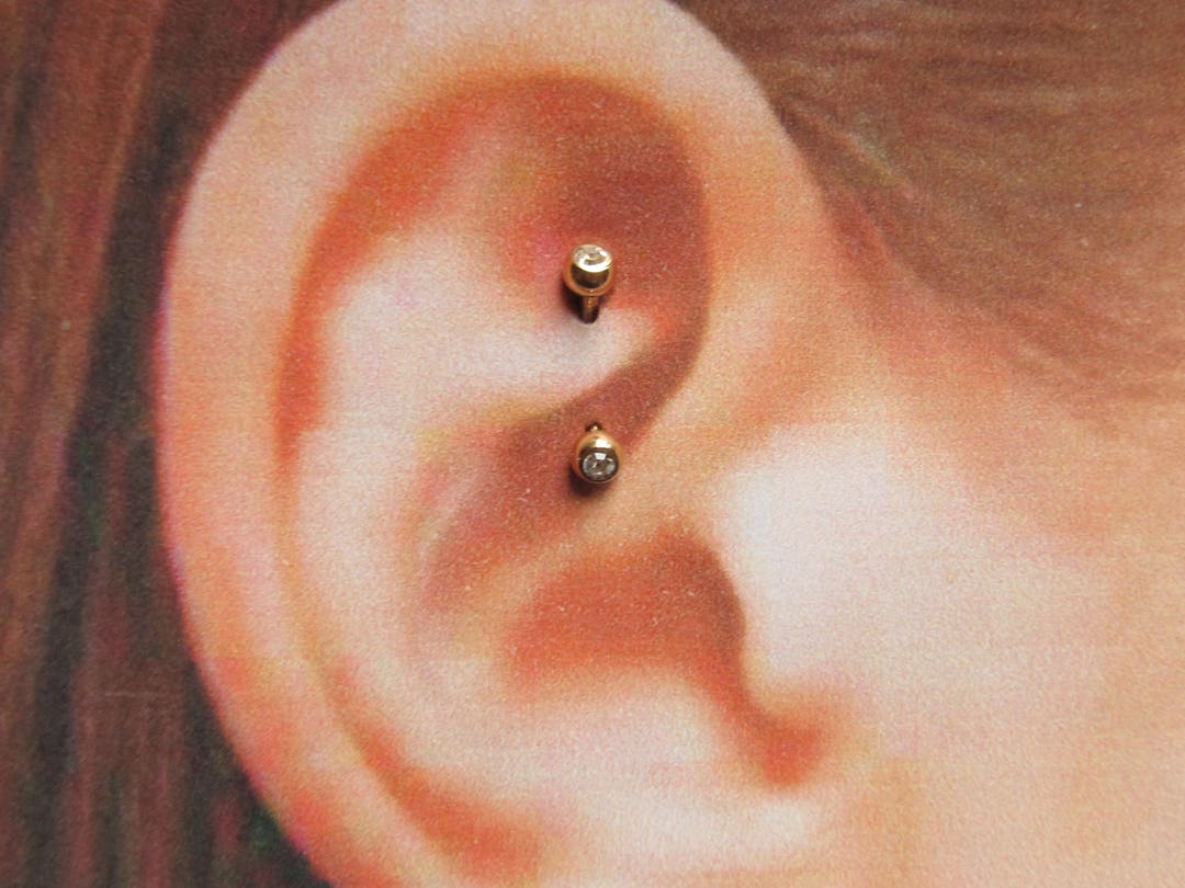 Golden Surgical Steel Rook Piercing Double Cz Curved Barbell..16g..8mm ...