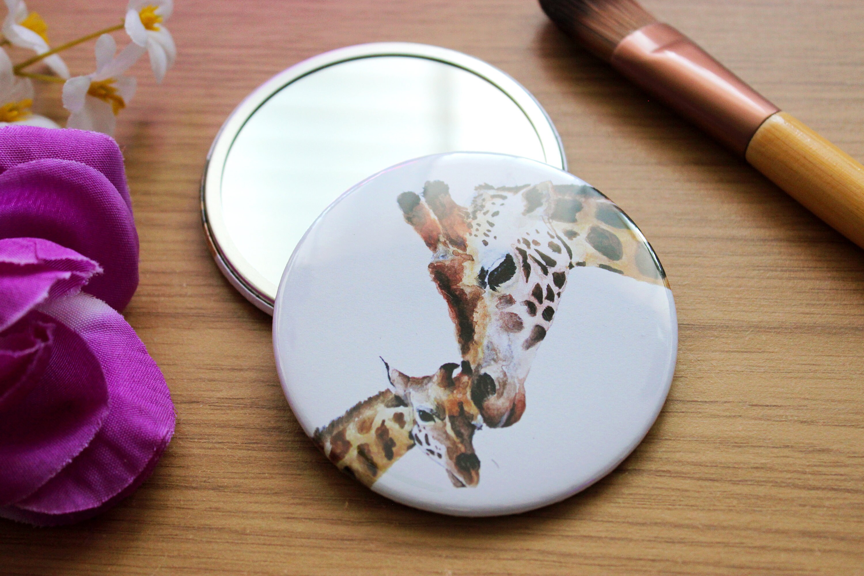 Giraffe pocket mirror, giraffes gift, 76mm pocket mirror, compact ...