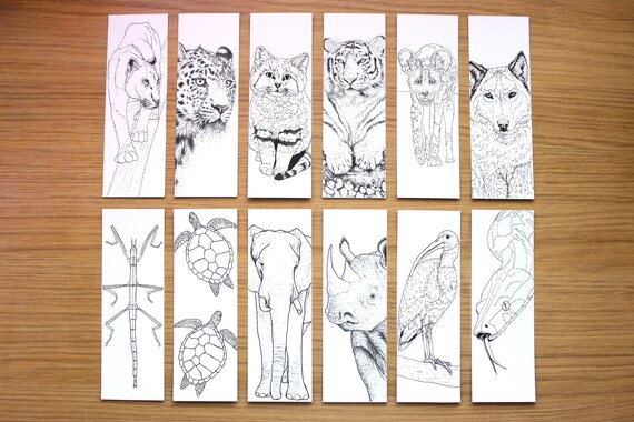 Set of 12 Bookmarks Bookmark Set Colour-in Bookmarks - Etsy