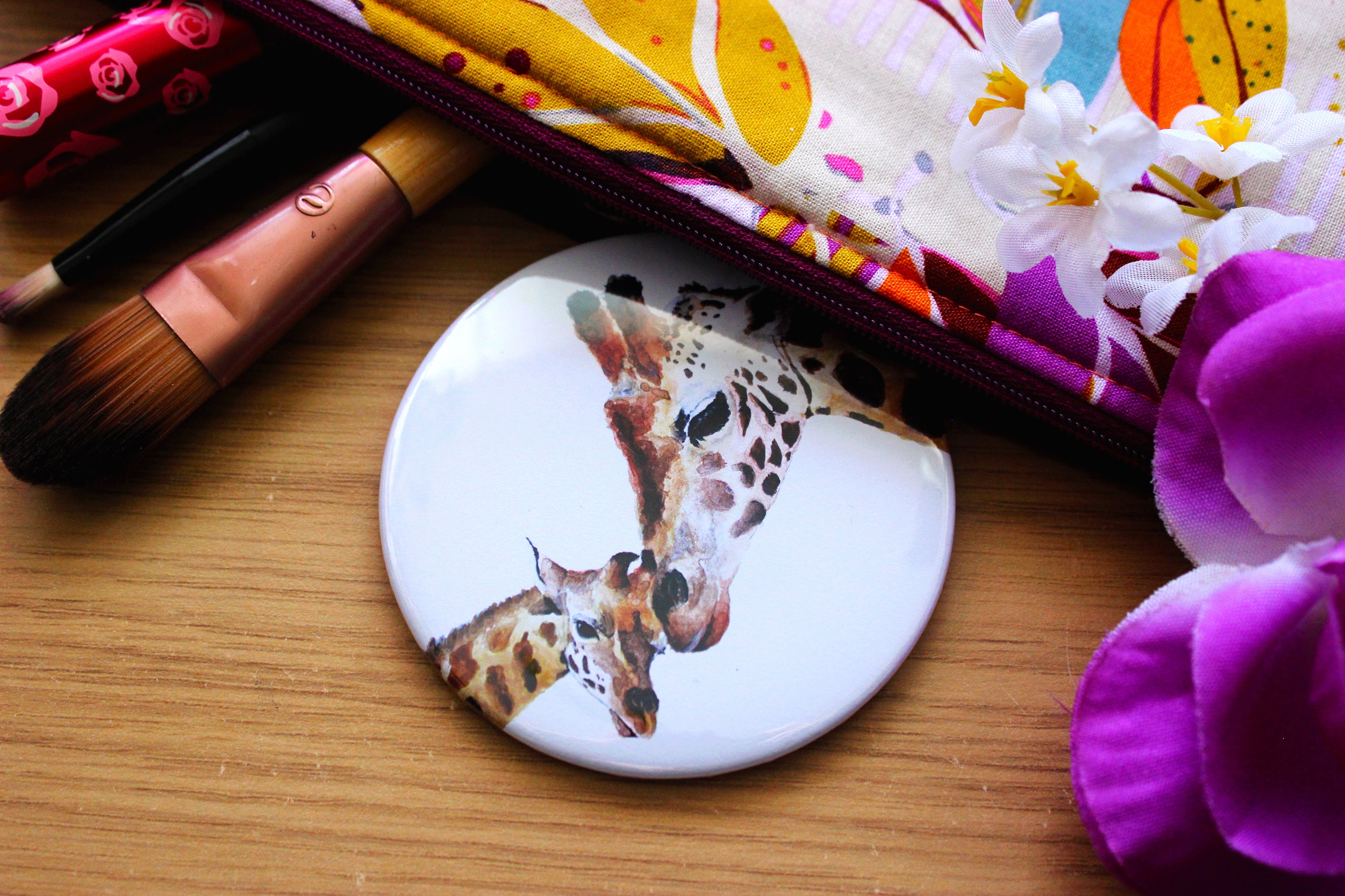 Giraffe pocket mirror, giraffes gift, 76mm pocket mirror, compact ...