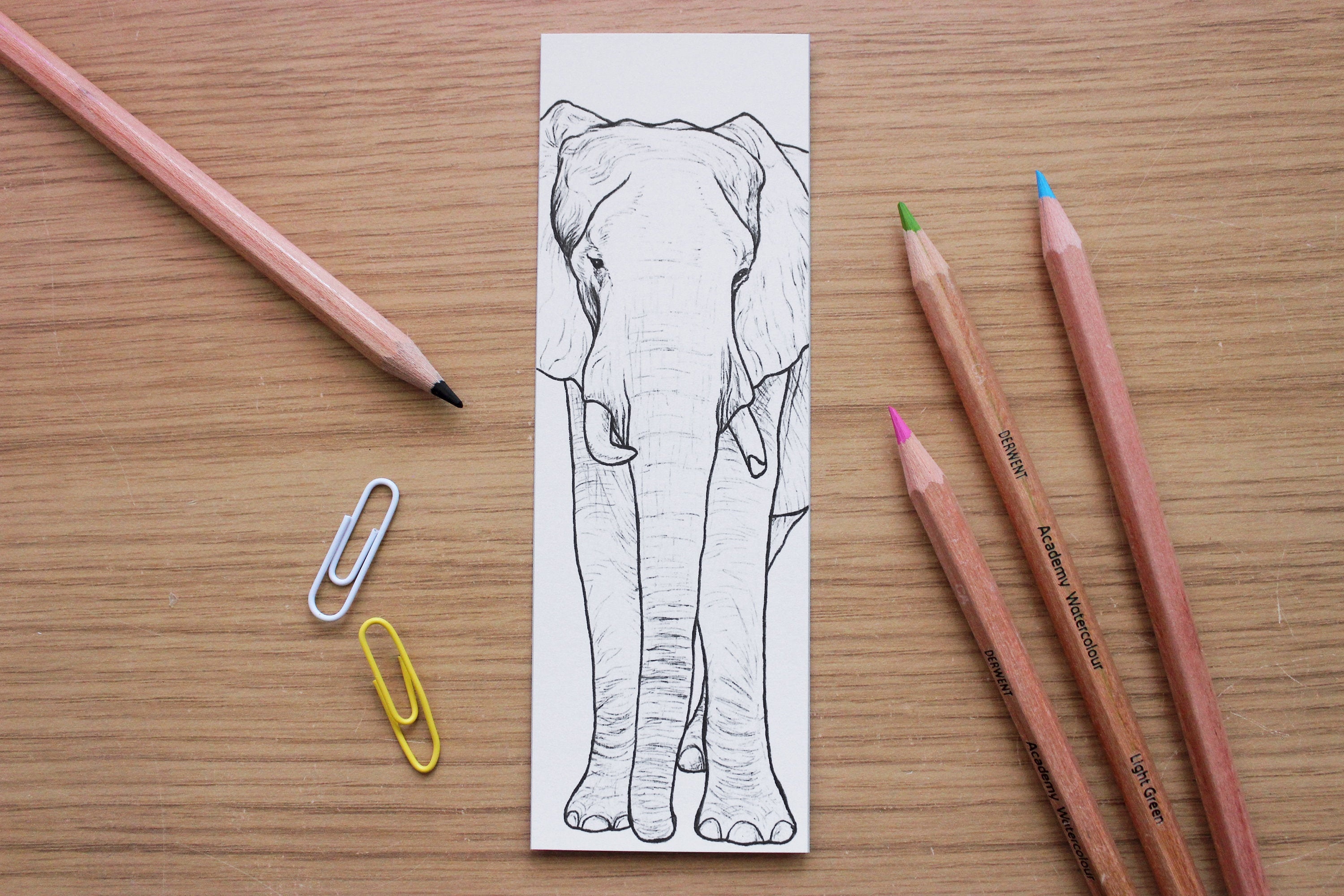 Elephant Bookmark Print, Colour-in Bookmark, Kids Colouring Bookmark ...