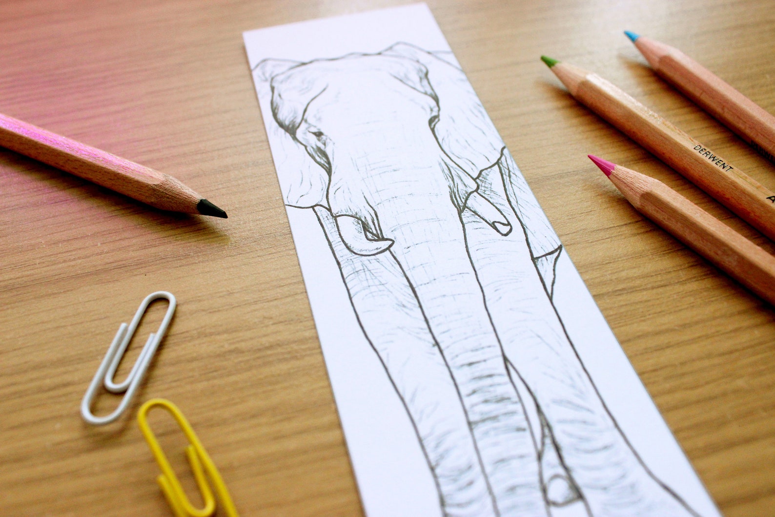 Elephant Bookmark Print, Colour-in Bookmark, Kids Colouring Bookmark ...