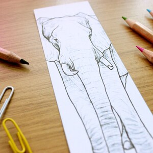 Elephant Bookmark Print, Colour-in Bookmark, Kids Colouring Bookmark ...