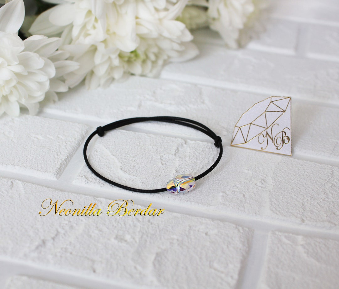 Scarab Bracelet With Swarovski Stone on Black String * Handmade Jewelry ...