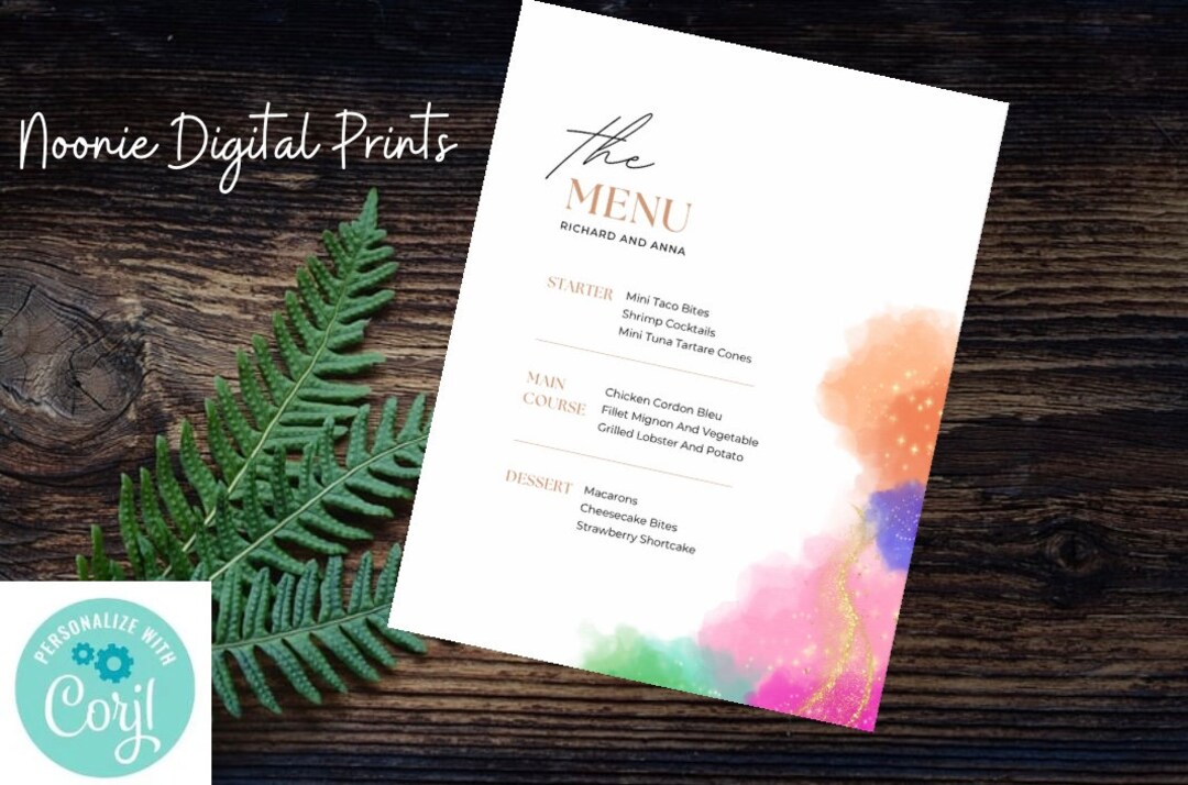 Editable Menu Card Template, Gold Theme Party, Colorful and Modern Gold ...