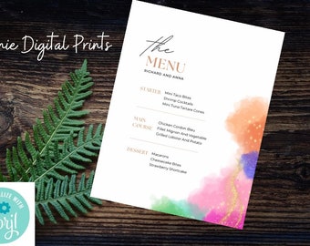 Editable Menu Card Template, All White Affair Gold Theme Party, Modern ...