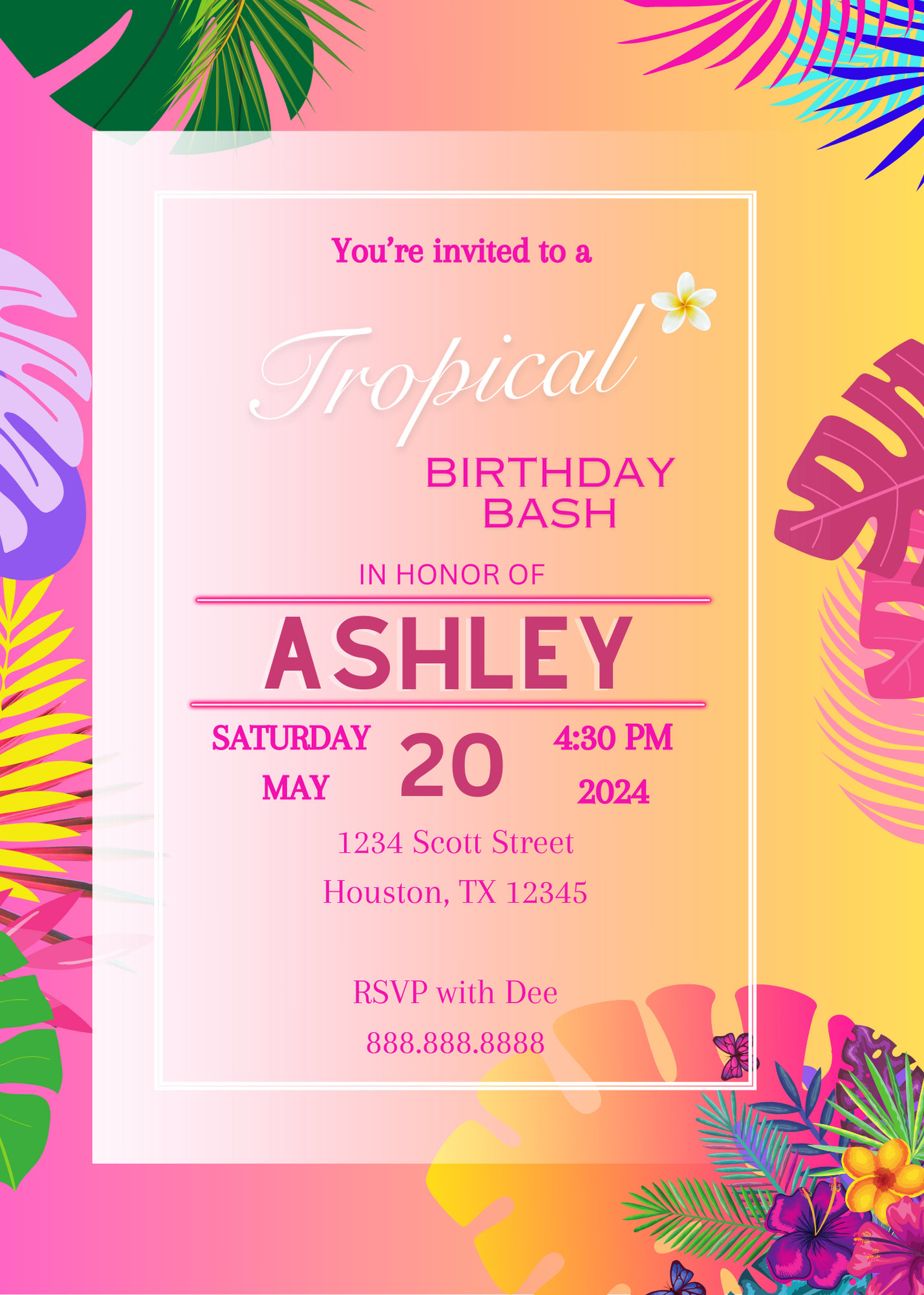Tropical Invitation Editable Invitation Digital Download Tropical ...