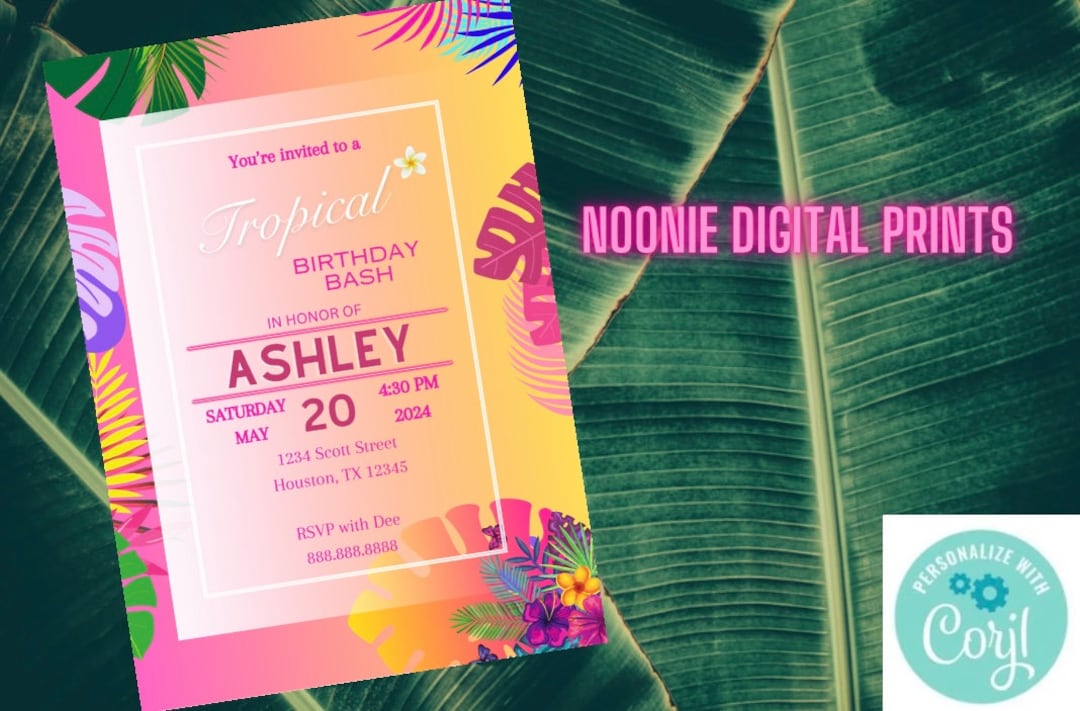 Tropical Invitation Editable Invitation Digital Download Tropical ...
