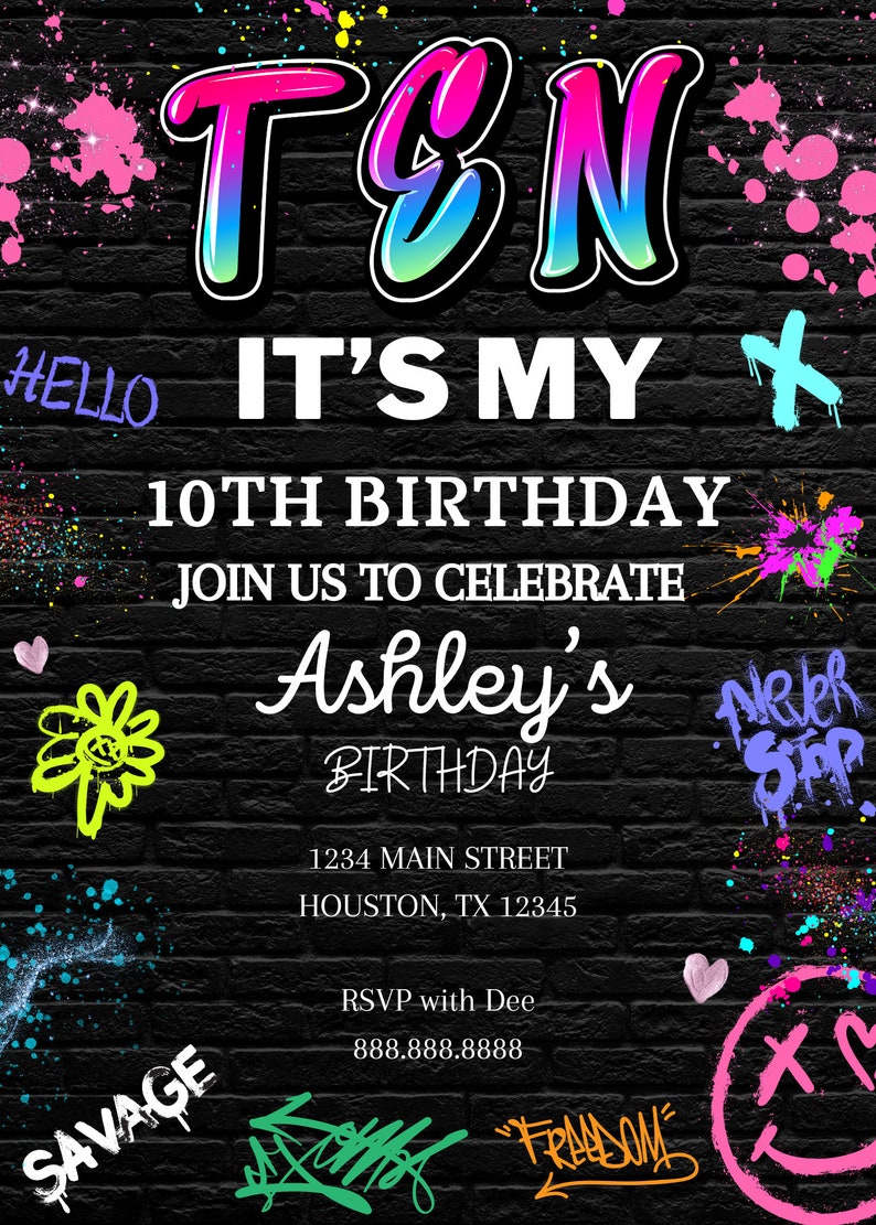 Editable Graffiti Invitation Digital Graffiti Printable Invite Birthday ...