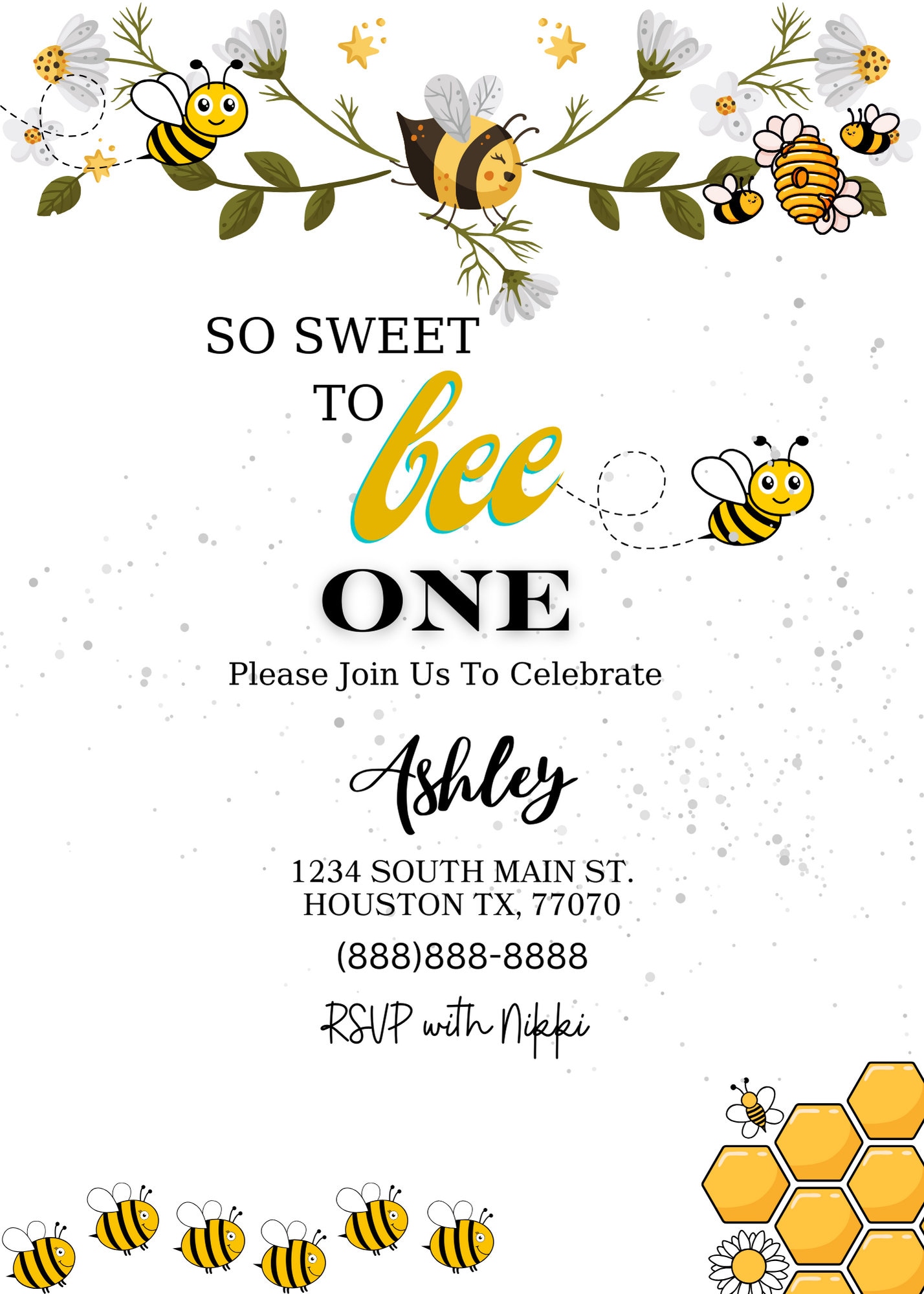 Editable Bee Birthday Invitation Honey Bee Birthday Party Bee 1st ...