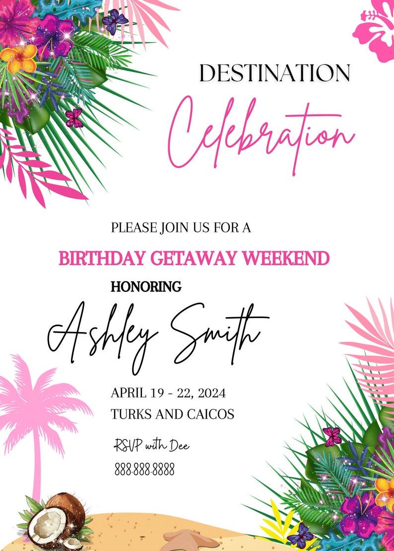 Tropical Invitation, Weekend Invite, Girls Trip, Destination Party ...