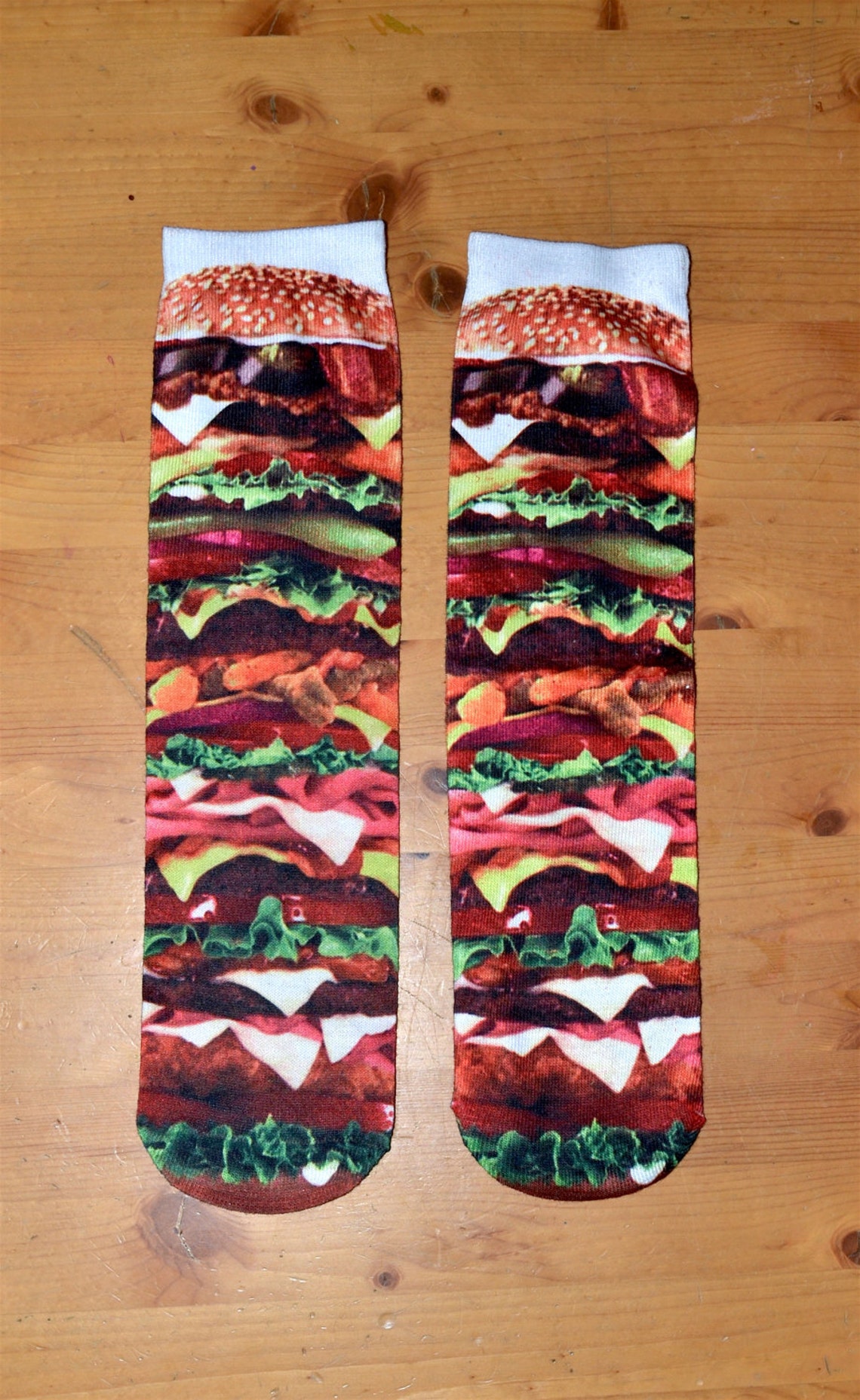 Cheeseburger / Junk Food Print Crew Socks New Unisex - Etsy