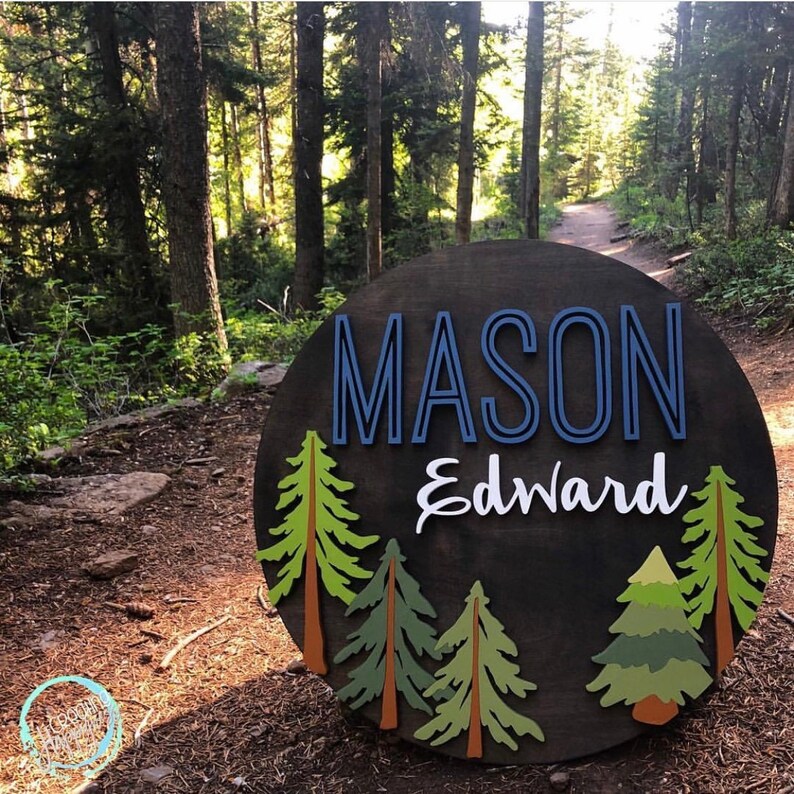 Woodland Trees Sign Trees 4 Name Sign Wood Cutout | Etsy