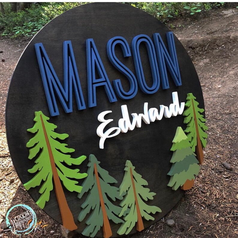 Woodland Trees Sign Trees 4 Name Sign Wood Cutout | Etsy