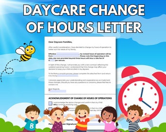 Fillable Daycare Change of Hours Letter, Printable Change of Hours ...