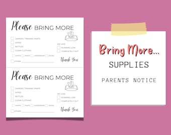 Please Bring More Supplies, Daycare Parent Notice Printable, Childcare ...