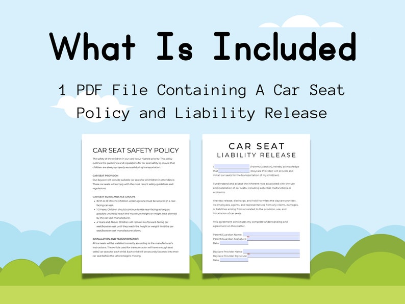 Daycare Transportation Policy + Car Seat Waiver | Liability Release ...