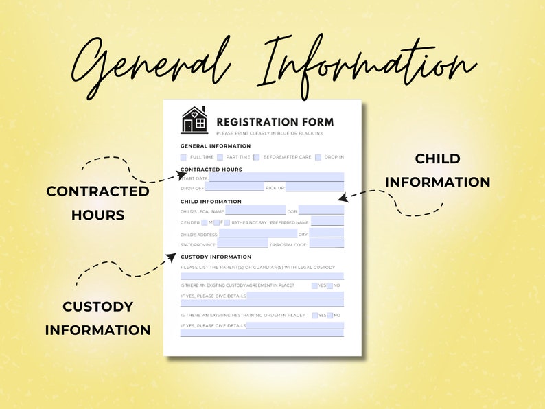 Daycare Registration Form Template With Custody Information ...