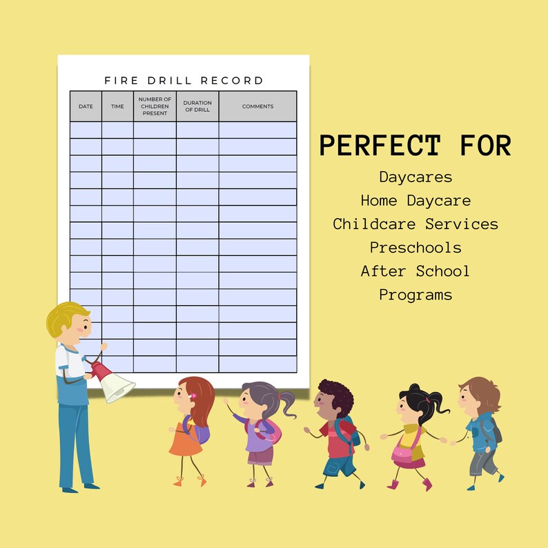 Daycare Fire Drill Log Fire Drill Report for in Home - Etsy Australia