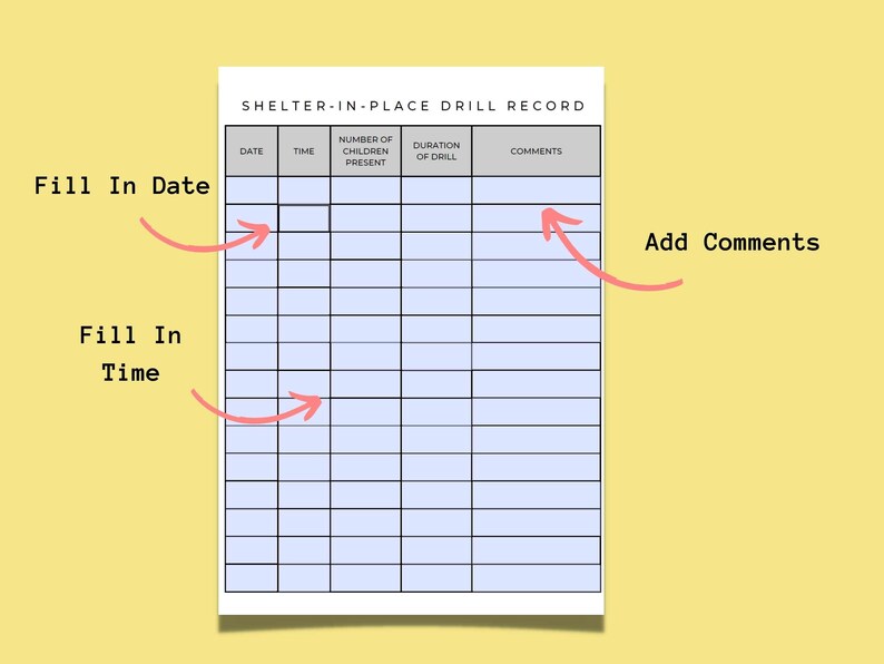 Daycare Shelter in Place Drill Record: Emergency Form - Etsy Canada