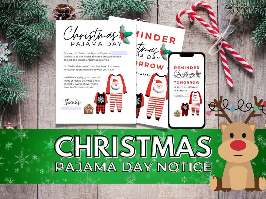 Christmas PJ Day Notice for Parents | Daycare Pajama Day Reminder ...