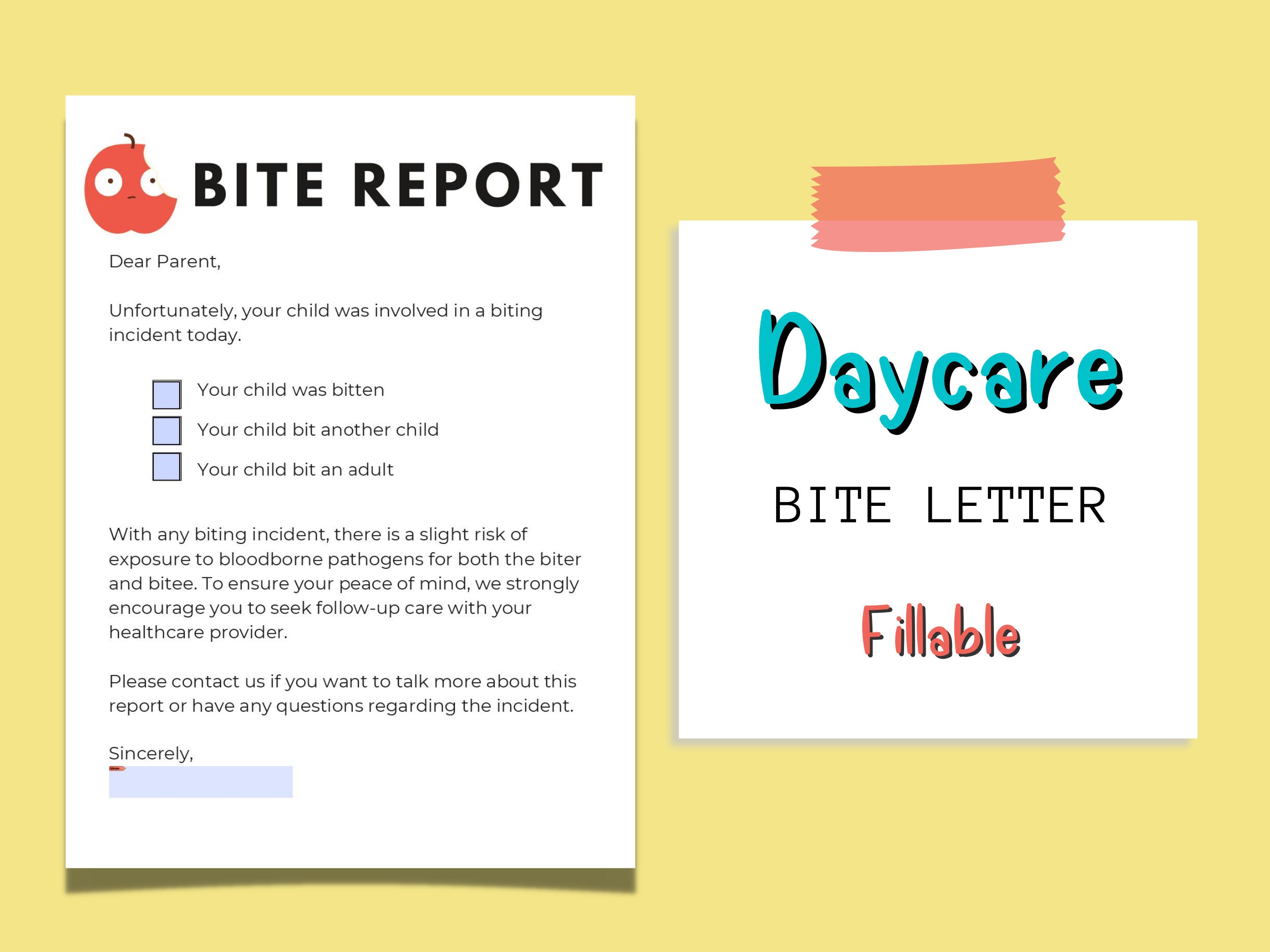 Daycare Biting Letter To Parents Biting Report Biting Letter Daycare Daycare Biting Letter To Parents Biting Report Biting Letter Daycare