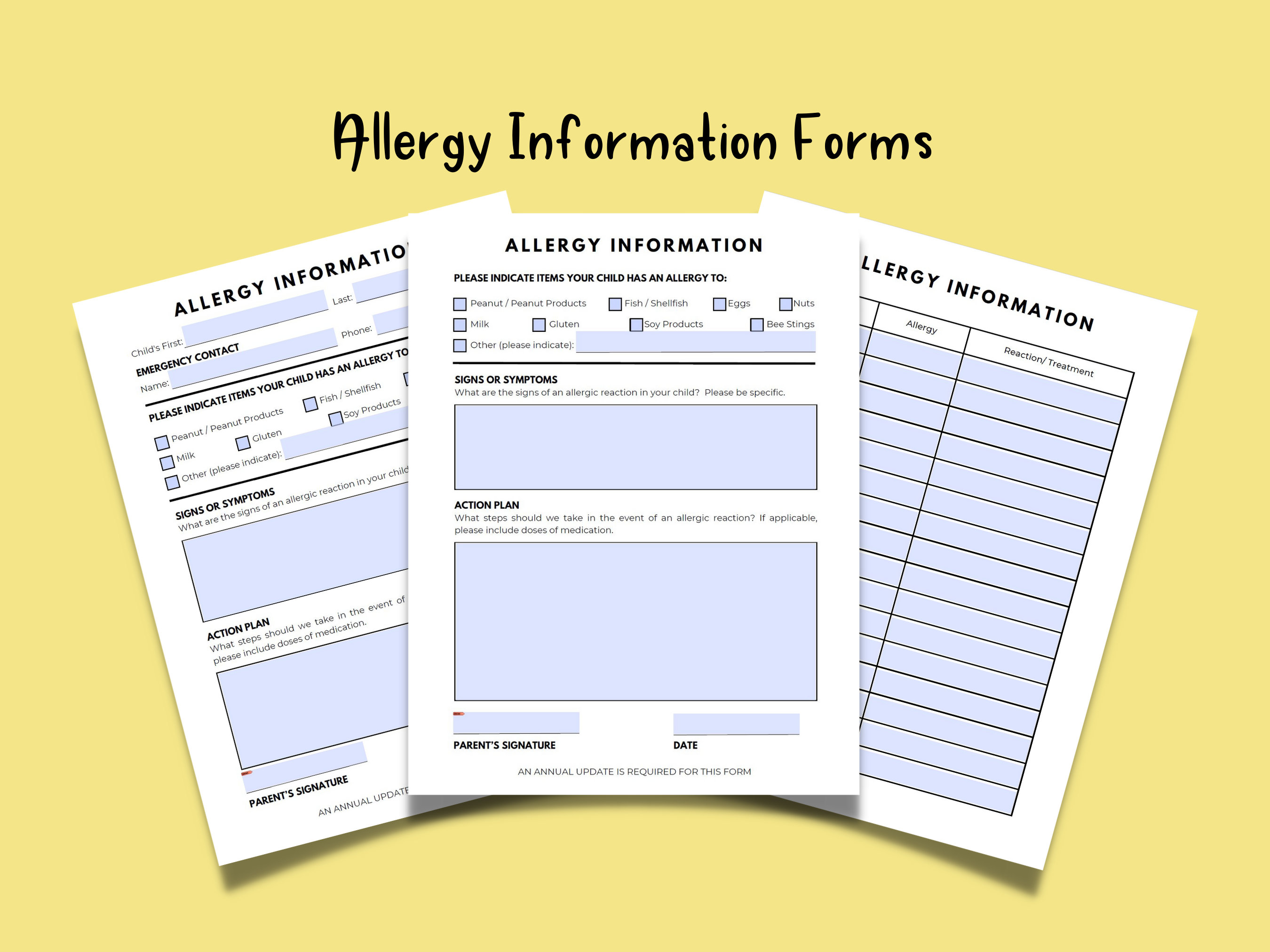 Daycare Medication Forms | Medication Authorization Forms | Allergy Information Form ...