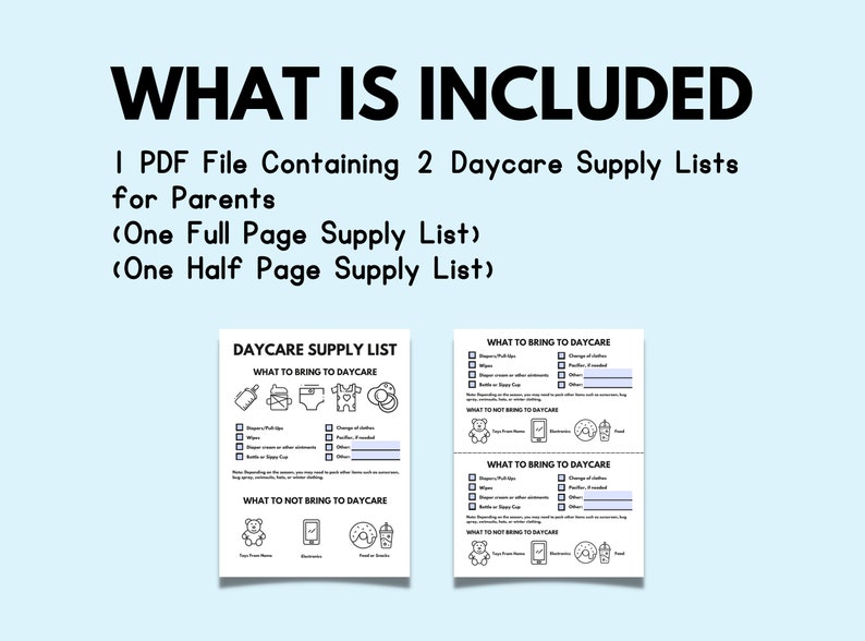 Daycare Supply List Printable for Parents - Etsy