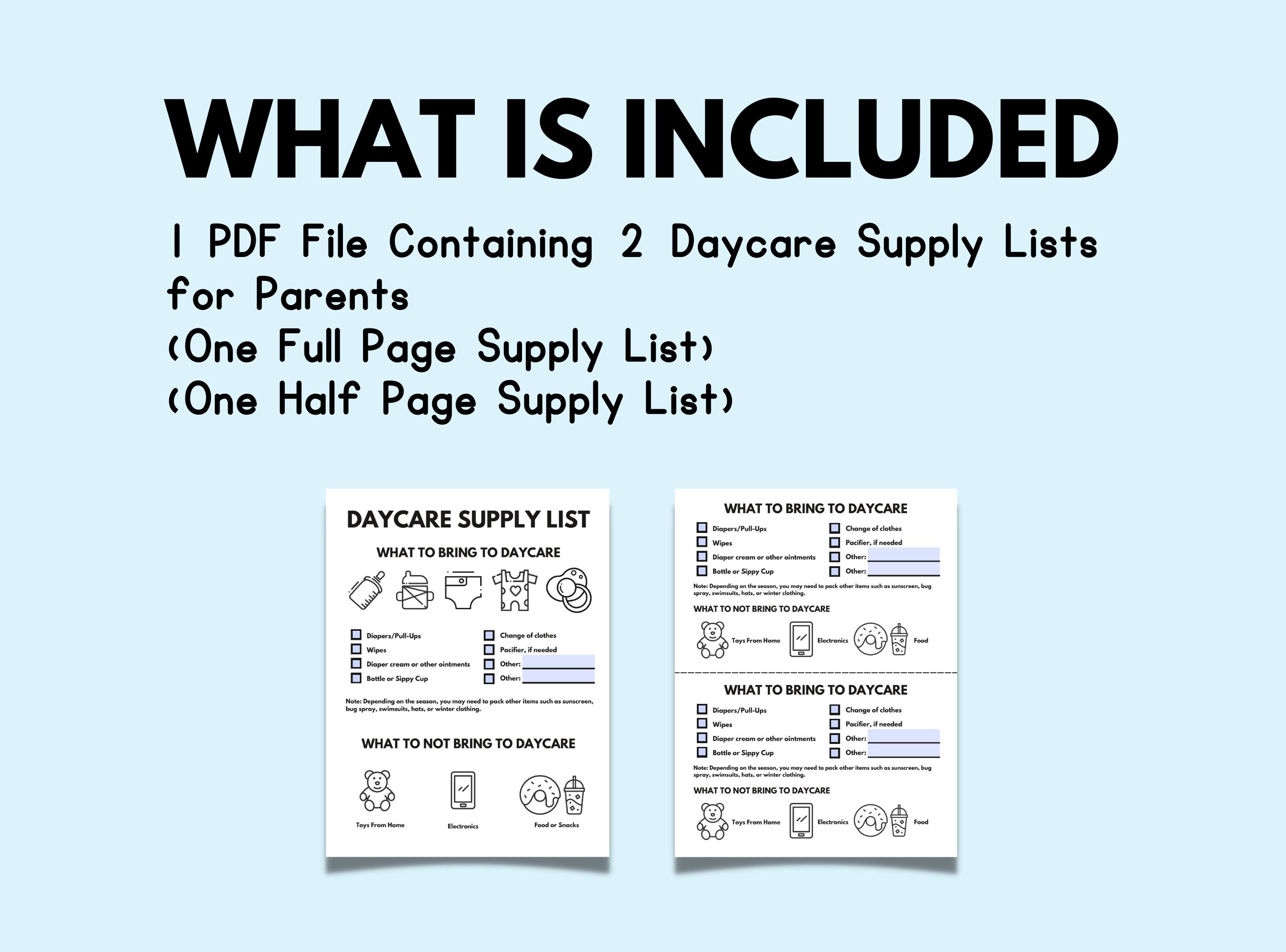 Daycare Supply List Printable for Parents - Etsy