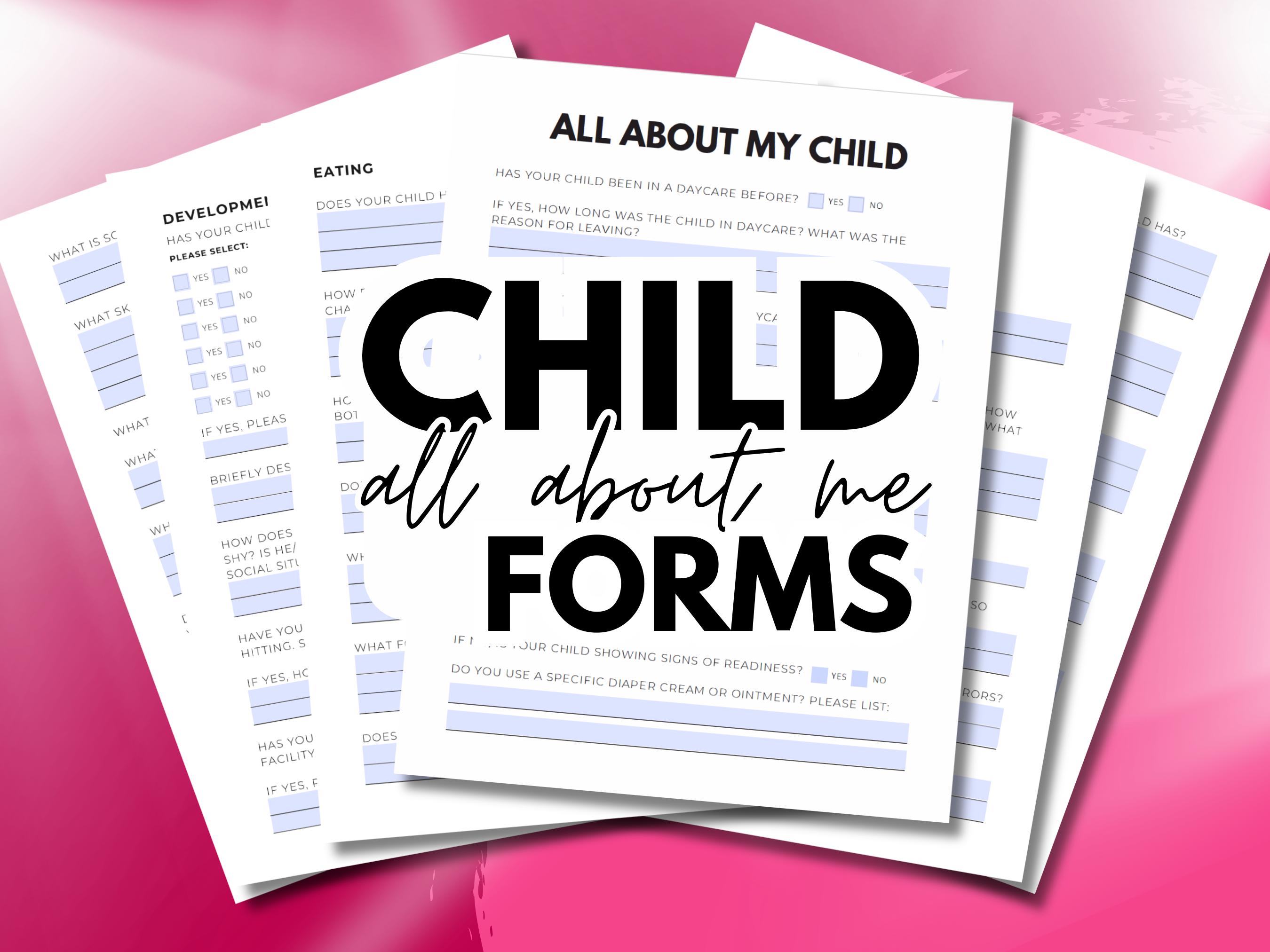 Daycare All About Me Forms: Child Information Sheet for Home Daycare ...