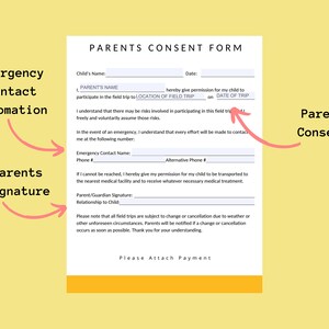Fillable Field Trip Permission Slip & Parent Letter - Etsy