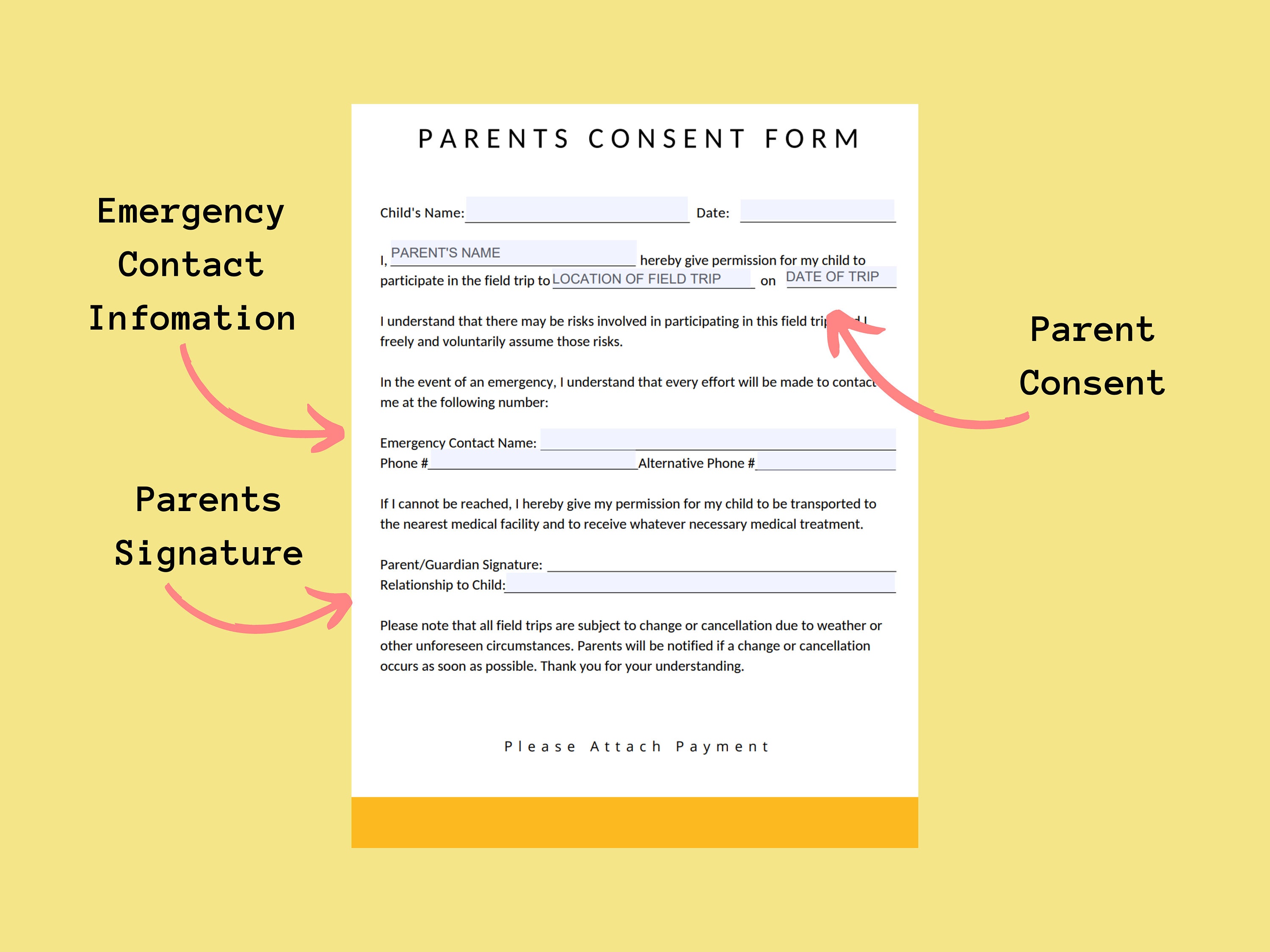 Fillable Field Trip Permission Slip & Parent Letter - Etsy