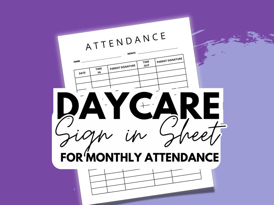 Daycare Sign-in Sheet | Monthly Attendance Tracker (PDF) - Etsy