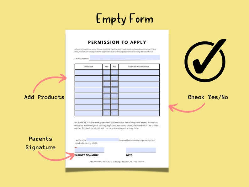 Daycare Permission to Apply Form: Medication & External Preparations ...