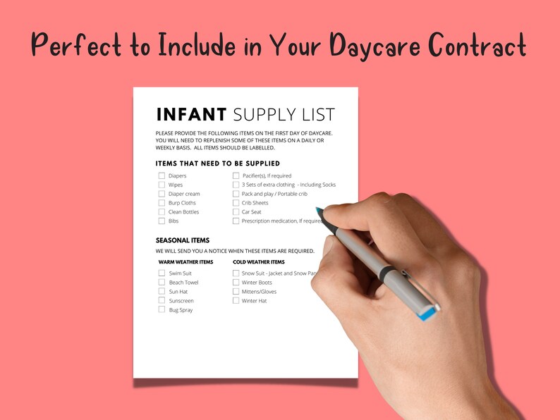 Infant Supply List for Daycares | Infant Supply List for Home Daycares ...